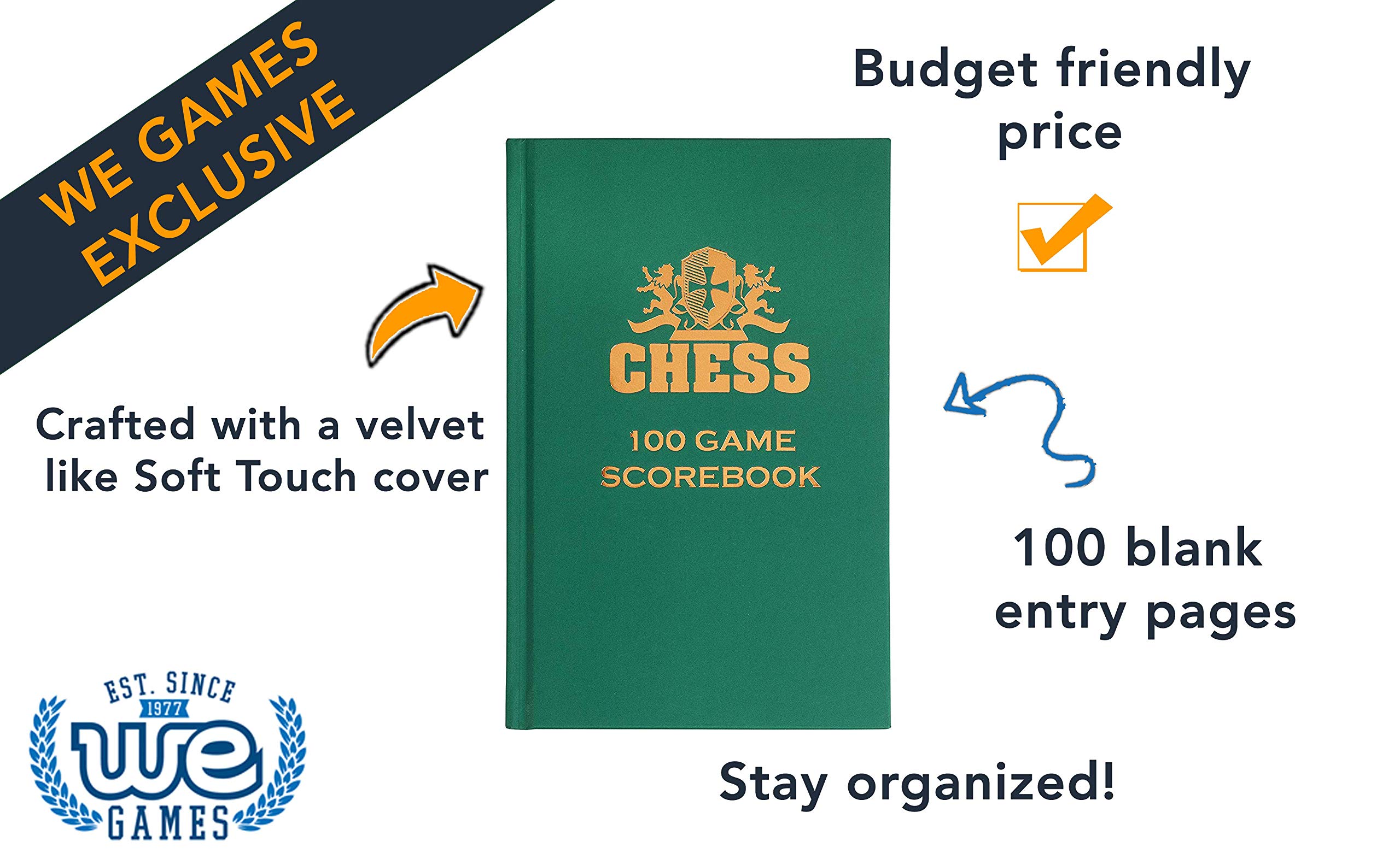 WE Games Chess Scorebook & Chess Notation Book - Green Hardcover Chess Books with 100 Pages, Ideal Chess Score Sheets for Clubs & Tournaments