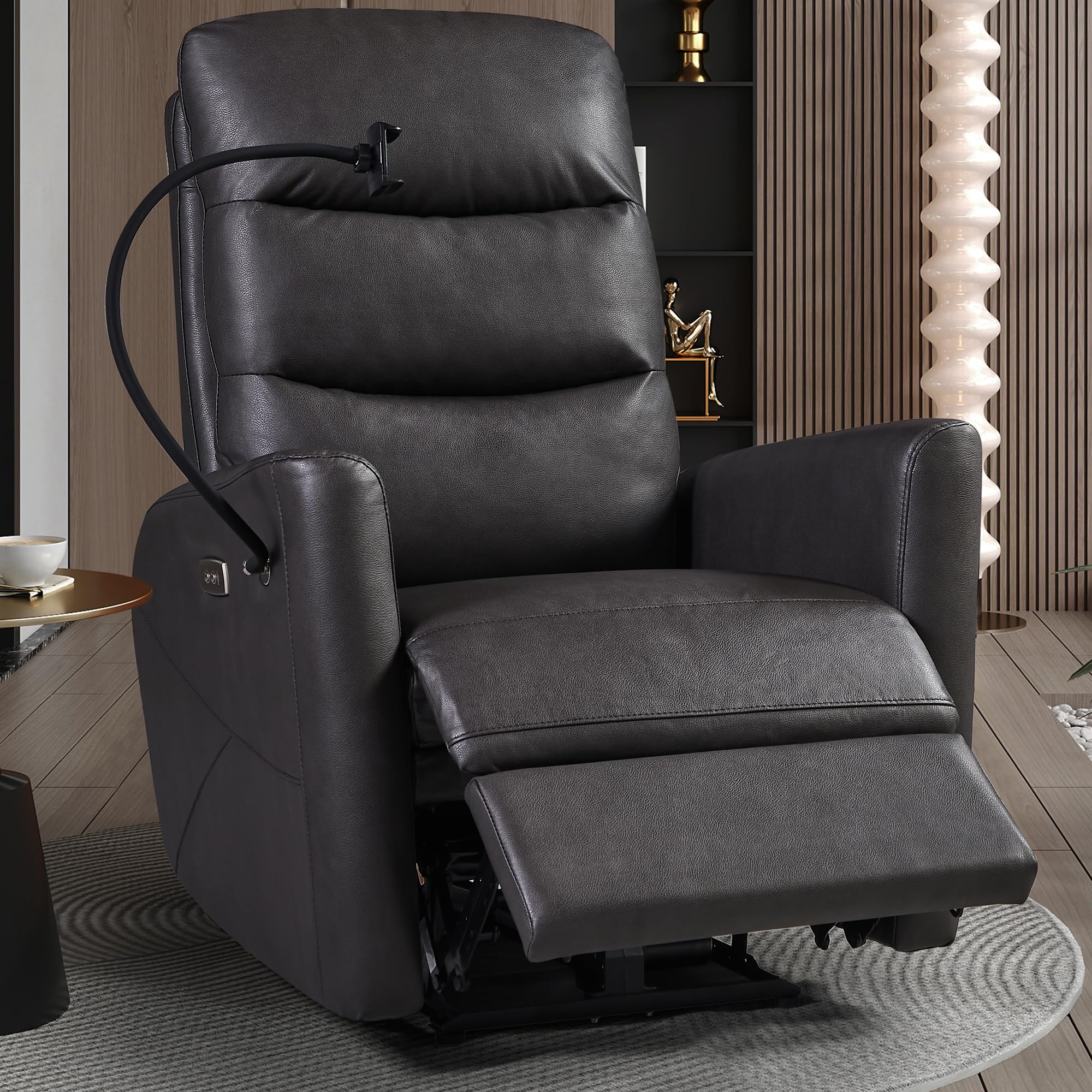 Plococo Zero Gravity Recliner Chair ZGRC001 - Power & Electric Living Room Chair with USB Port, Phone Holder, Breathable Leather - Compact & Small,Gray