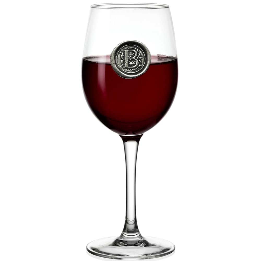 English Pewter Company Personalised Monogram Wine Glass with Your Choice of Initial - Unique Gift for Men or Women, Birthdays, Anniversaries, Wedding (B) [MON402]