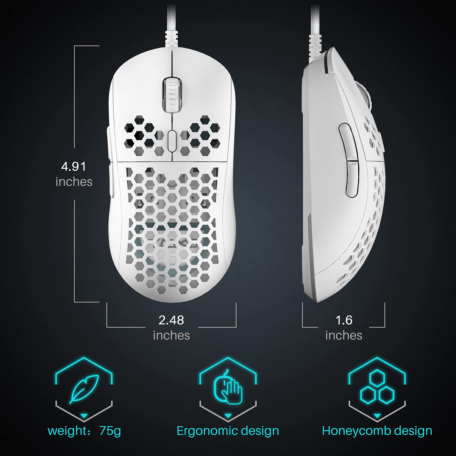 DIERYA Falcon Honeycomb Wired Gaming Mouse, RGB Backlight and 16000 Adjustable DPI, 7 Programmable Buttons, Ultra-Lightweight Ergonomic USB Computer Mouse for Windows PC Gamers (White)