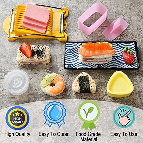 Spam Musubi Mold Rice Ball Maker Onigiri Kit - 7 Pcs Onigiri Mold Set with Luncheon Meat Cheese Egg Butter Cutter Slicer and Rice Paddle - Easy To Use Premium Quality Rice Mold Maker