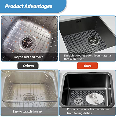Finphoon Sink Protectors for Kitchen Sink,Kitchen Sink Mats, 2pcs 13.8'' X 11.4'' Sink Mats for Bottom of Kitchen Sink, Heat-Resistant Silicone Sink Protector for Side Drain