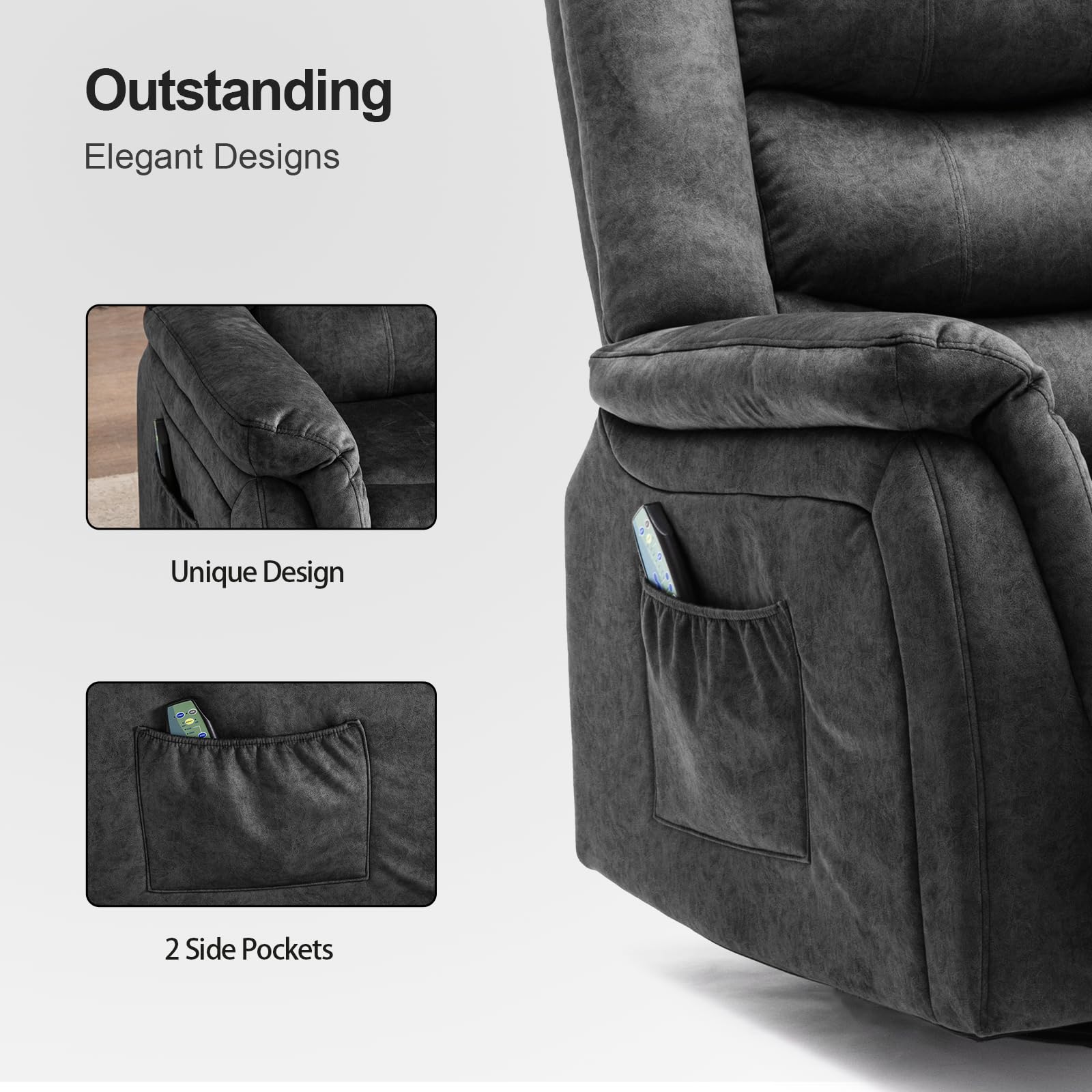 COMHOMA H1149-GRAY Recliner Chair, Grey