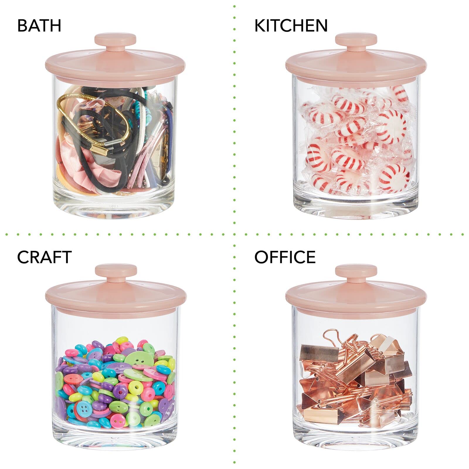 mDesign Small Modern Apothecary Storage Organizer Canister Jars - Acrylic Containers for Bathroom, Organization Holder for Vanity, Counter, Makeup Table, Lumiere Collection, 2 Pack, Clear/Light Pink