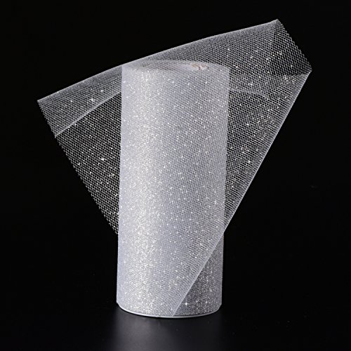 Sparkling Tulle Ribbon Roll Glitter Tulle Spool, 6 Inches by 25 Yards for Christmas Wedding Gift Wrapping Tutu Skirt, Party Decoration