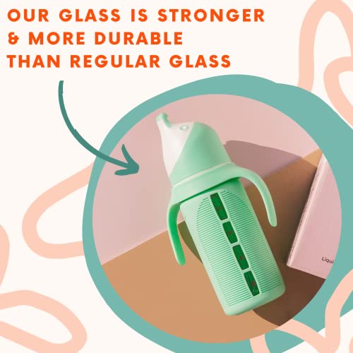 Tabor Place Glass Sippy Cup for Toddlers - The Luca | Spill-proof | Silicone Straw | Mint Green | 8 oz | Liquids Never Touch Plastic | Removable Handles