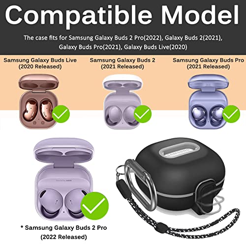 Miimall Compatible for Samsung Galaxy Buds 2 Pro Case/Galaxy Buds Pro Case/Galaxy Buds 2 Case/Galaxy Buds Live Case, Shockproof Full Protective with Lanyard Keychain for Galaxy Buds 2 Pro(Black)