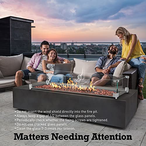 Fire Pit Wind Guard β Premium Fire Glass for Propane Fire Pit β Thick Tempered Glass Fire Pit Screen Rectangular β Clear Fire Pit Glass Shield for Propane and Gas Pits - 35.5 x 11.5 x 6-inch