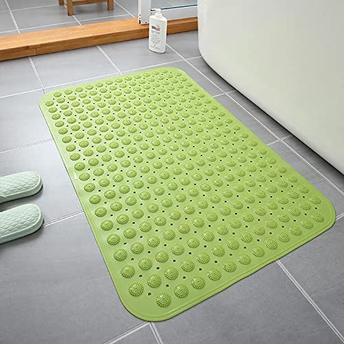 Scceatti Bathroom Rugs Quick Drying Bath Mat 32 x 16 Light Blue Bathroom Floor Mat Shower Mat Extra Large Non Slip Mat for Elderly & Kids Bathroom Drain Holes Strong Suction Cups for Bathroom Floor