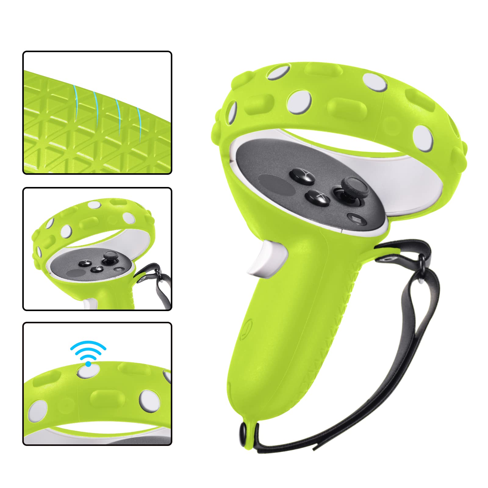 Compatible with Oculus Quest 2 Silicone Case Accessory with VR Case Cover, Silicone VR Face Cover Pad and Touch Controller Grip Cover Compatible with Quest 2, Lens Cover, Eye Mask (Green)