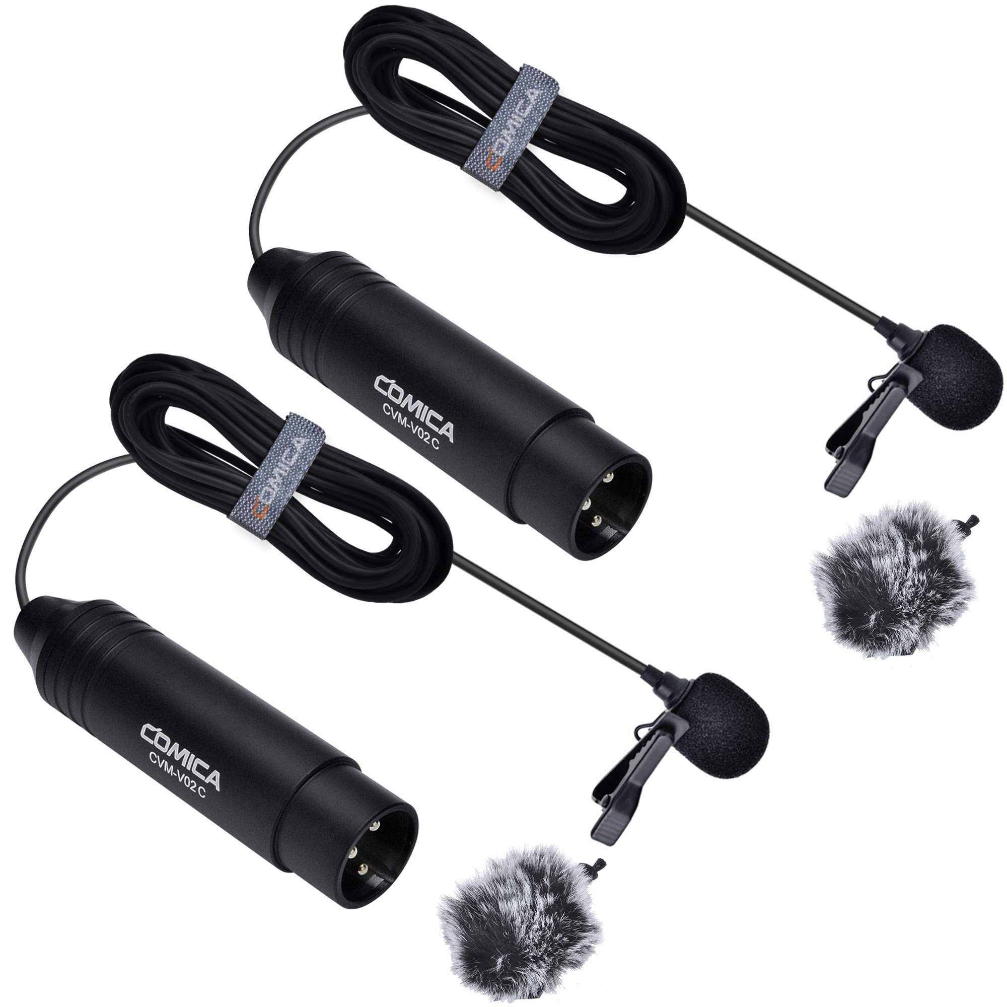 comica CVM-V02C XLR 48V Phantom Power Cardioid Lavalier Microphone,with Lapel Clip and Wind Muff,Lapel Mic for Camera Canon Sony Panasonic Camcorders Video Recording Interview YouTube
