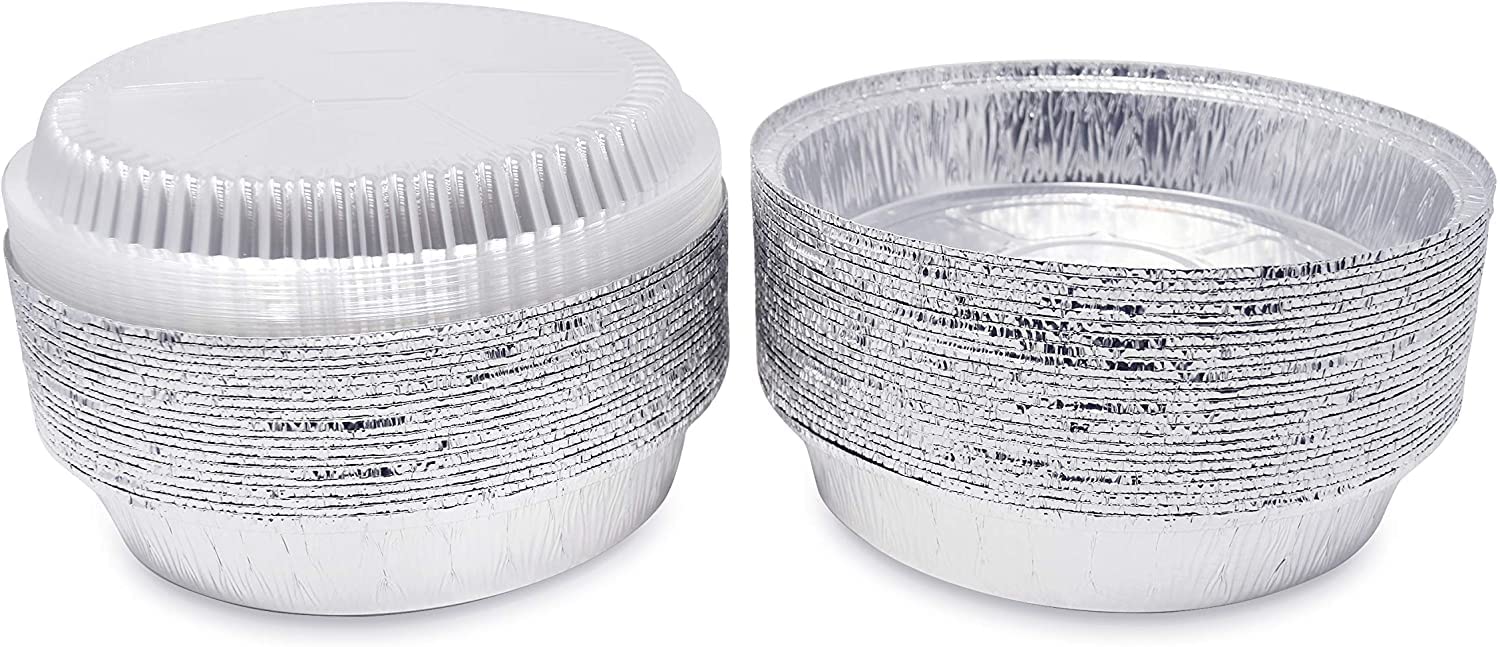 Mr Miracle Pack of 40 Disposable Aluminum Foil Pans with Clear Lids β8 Inch Circular Aluminum Pans, Ideal for Baking, Storing, Heating, Serving - Round Foil Pans with Lids
