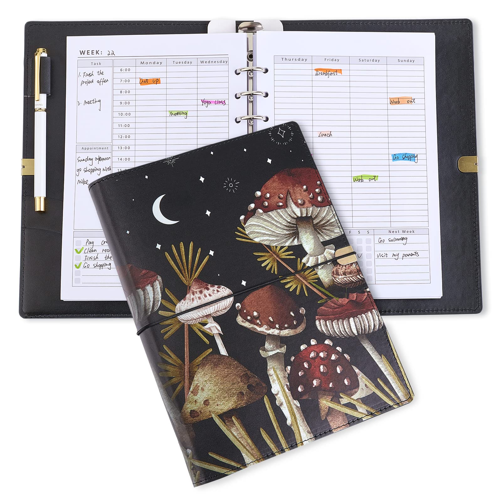 Daily Planner Undated, A5 Planner Weekly and Monthly to Do List Notepad PU Leather Appointment Book Cute Work Planner Binder with 24pcs Gift Stickers Habit Tracker