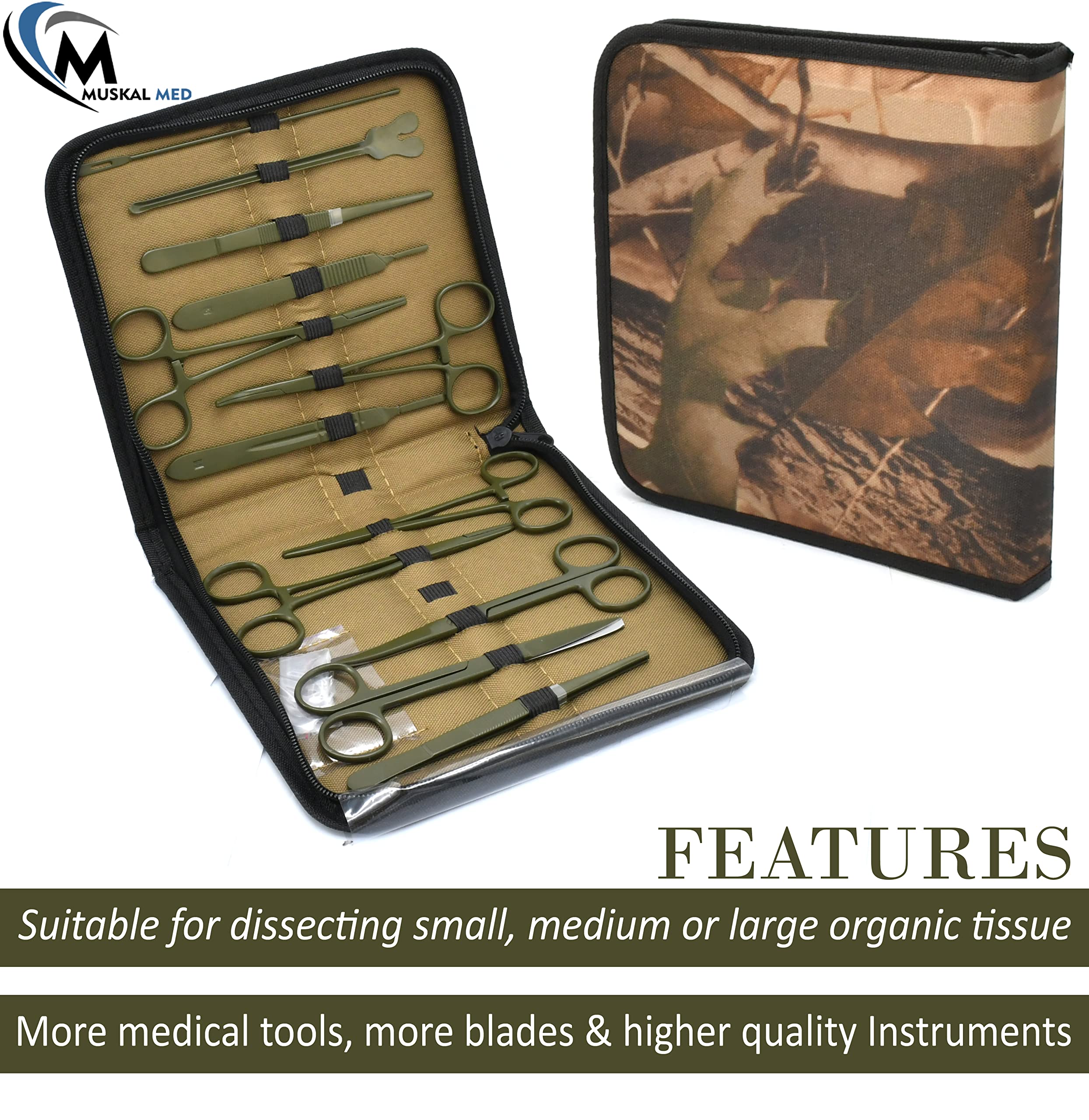 MuskalMed Advanced Dissection Kit - 24 Pieces Total. High Grade Stainless Steel Instruments Perfect for Anatomy, Biology, Botany, Veterinary and Medical Students 11 Bonus Scalpel MLT-03