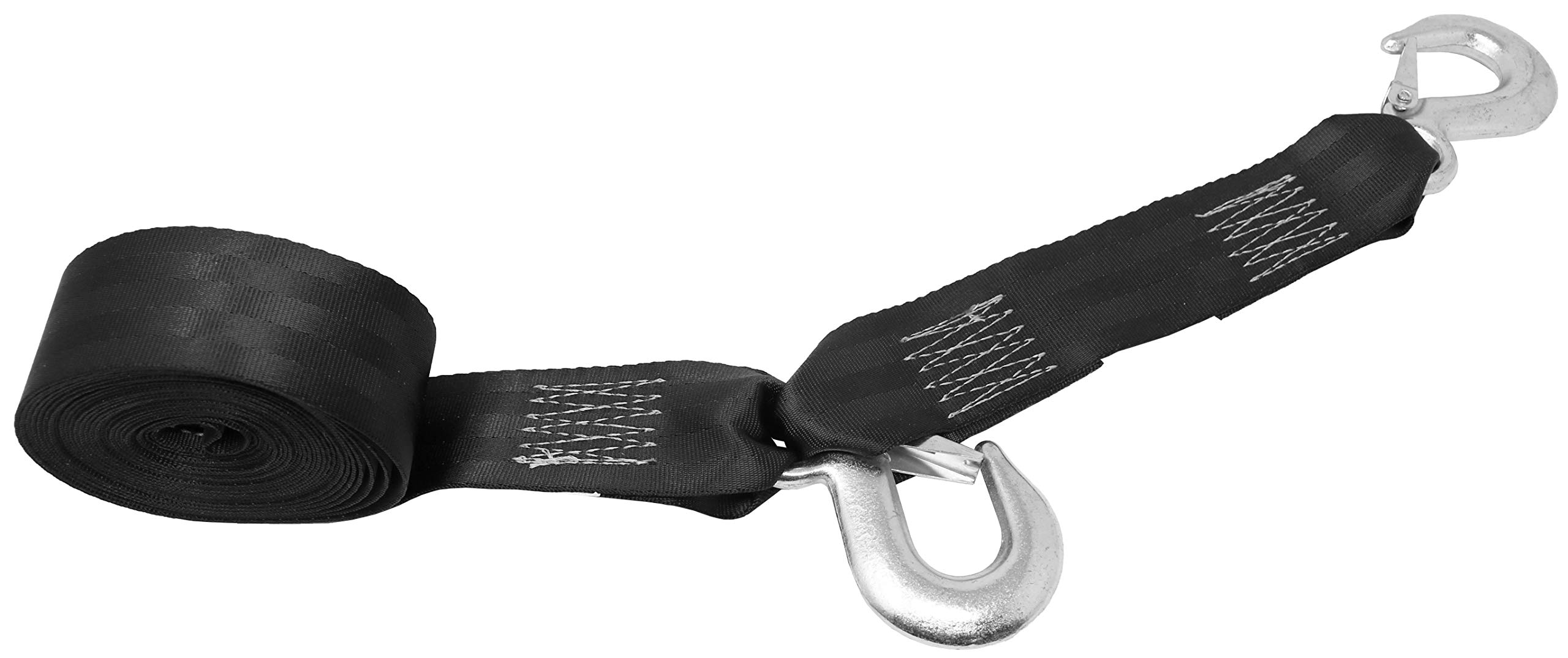 CustomTieDowns 2 Inch Wide Replacement Boat Winch Strap, Boat Hook On One End, 10 Inch Safety Strap with A Forged Snap Hook, 1 Inch Loop On Opposite End for Attachment to Winch, 1333 lb WLL (16 Feet.)