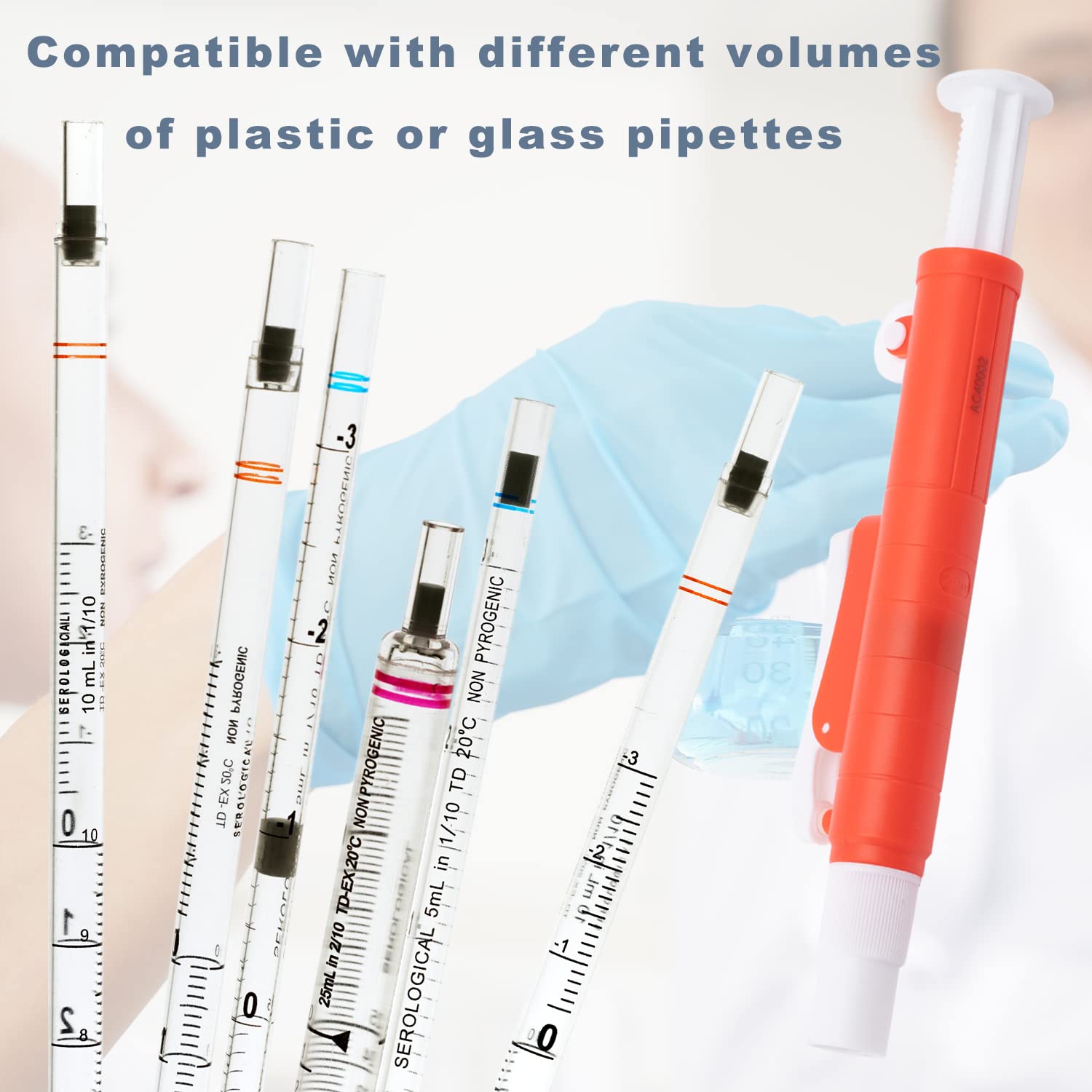 ONiLAB Pipette Pump,Set of 3 Lab Pipettes, 2ml Blue, 10ml Green, 25ml Red, Fit Plastic or Glass Pipettes…