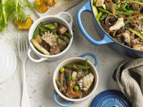 Le Creuset Stoneware Set of 4 Mini Cocottes with Cookbook, 8 oz. each, White