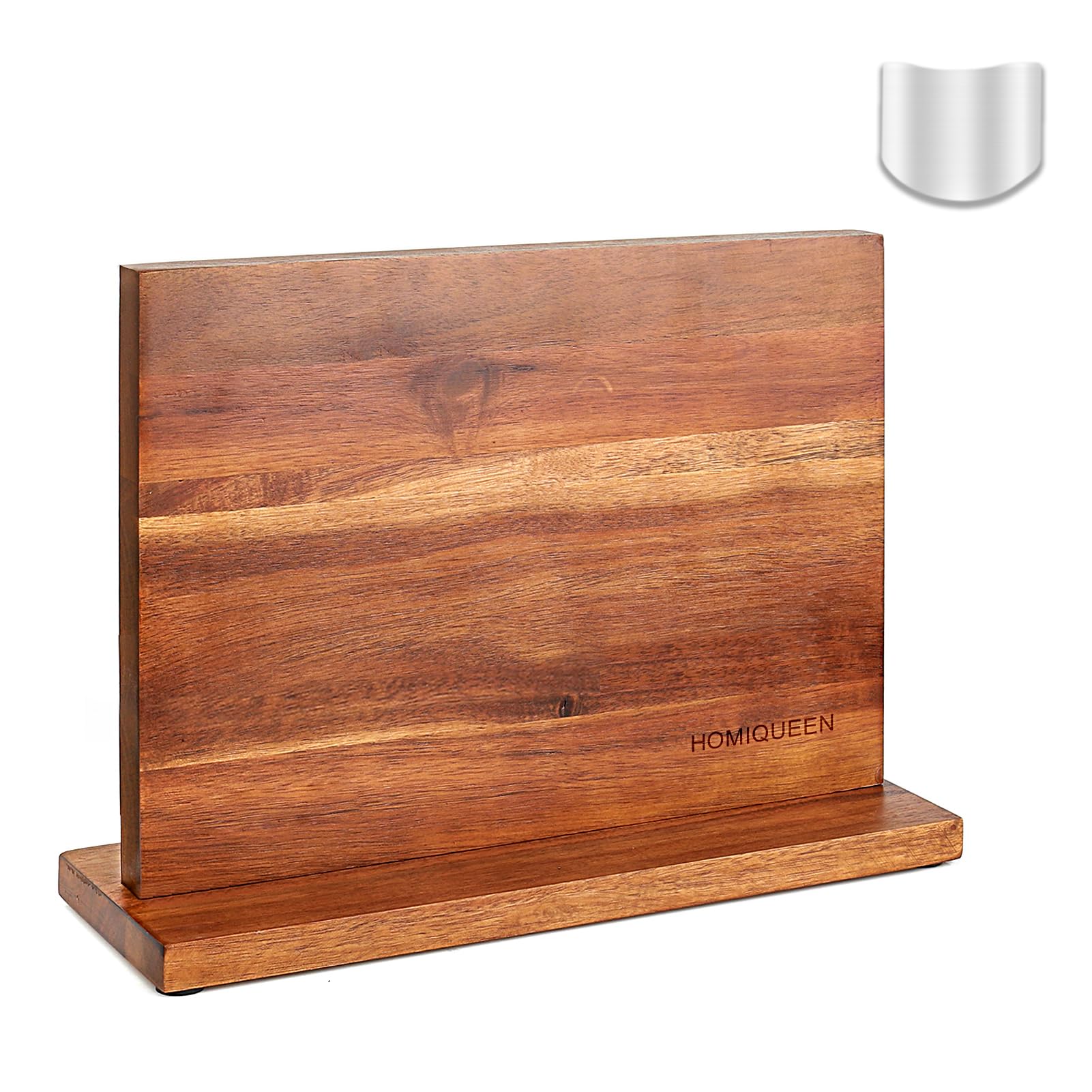 Magnetic Knife Block, Double Sided Magnetic Knife Holder Rack with Strong Enhanced Magnets, Acacia Wood Magnetic Knife Storage Stand with Stainless Steel Finger Protector