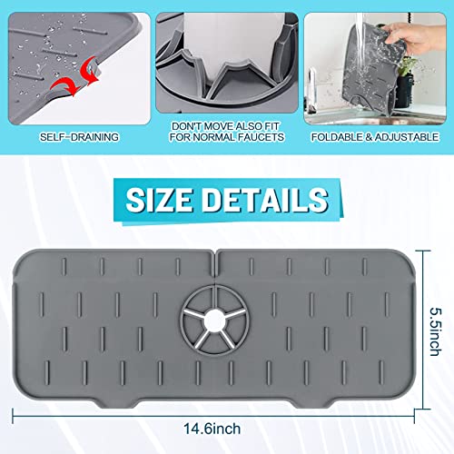 Faucet Handle Drip Catcher - Silicone Faucet Handle Drip Catcher Mat for Kitchen Sink,Silicone Faucet Mat Fit Most Faucets,Faucet Drying Mat for Kitchen & Bathroom Countertop Protect(Gray)