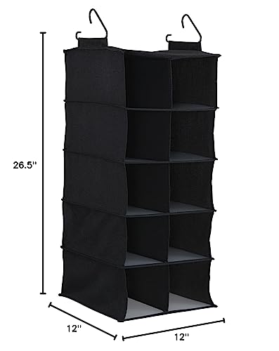 Household Essentials 10 Pocket Closet Hooks Hanging Shoe Organizer, Black