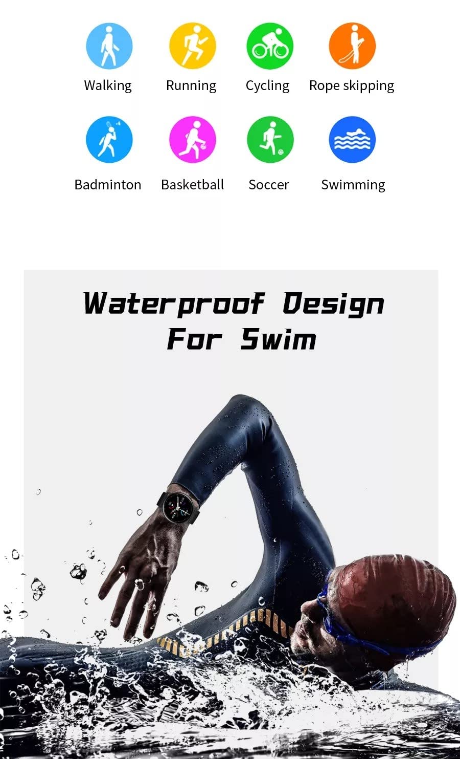 Smart Watch 2022 for Woman and Men, 1.28 ich Full Screen Touch, Activity Trackers Compatible iOS/Android, IP68 Waterproof, Black 1.28 inch VMX1 0