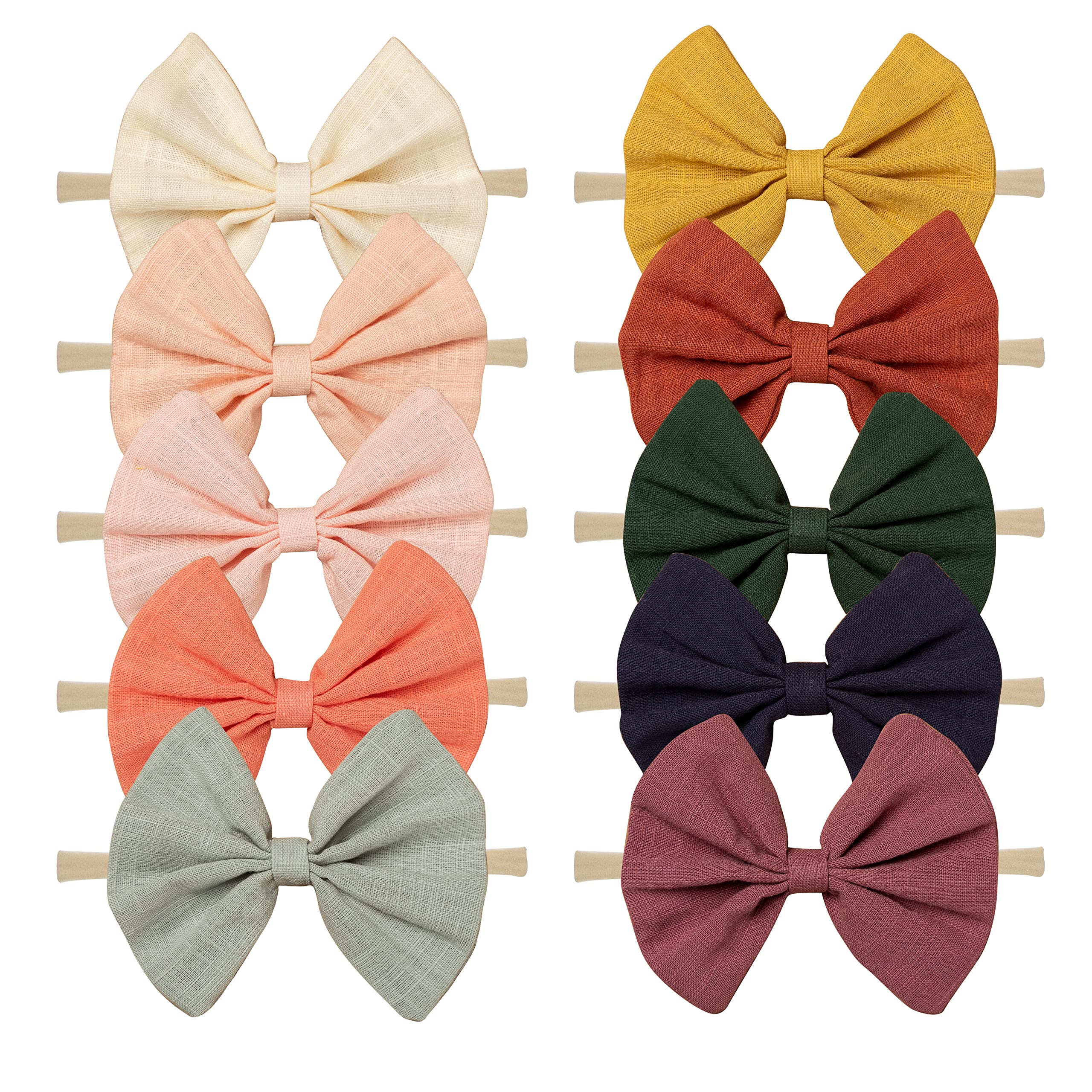 Whale&clouds Baby Headbands and Bows for Girls,10 Pcs Linen Hair Bows with Stretchy Nylon Hair bands,Handmade Hair Accessories with 4 inch Big Bows for Newborn Toddler Children Gifts