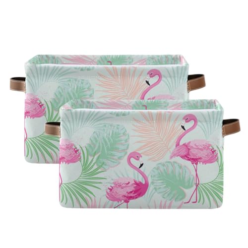 Cute Flamingo Storage Basket Bins Decorative Toy Organizer Bins Laundry Hamper Baskets with Handles for Home Boys Girls Office Closet Shelf Nursery Baskets,2 pcs