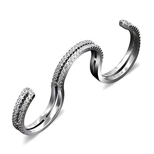 Dinuo Exquisite micro-inlaid three-finger women's ring Adjustable size with AAA cubic zirconia classic finger ring, ins trendy and cool niche design, style, fashionable personality, light luxury tail