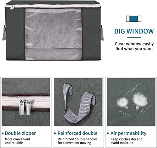 Micilelife Clothes Storage Bag 90L Large Storage Bags Closet Organizers and Storage,3-Pack, Gray,Foldable Organizer, With Clear Window,Suitable for Finishing Of Household ItemsReinforced Thick and Durable Organizer, Suitable for Finishing the Bedrooms,To