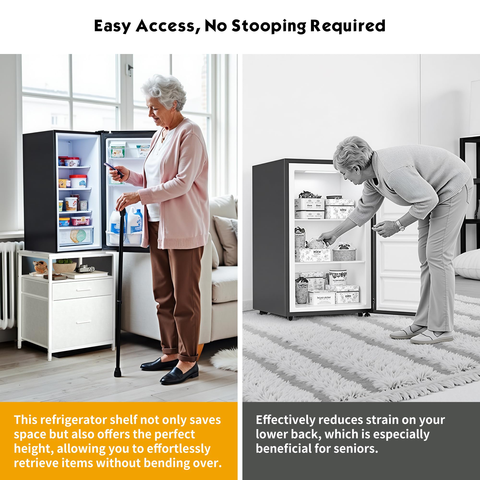 Herture Mini Fridge Stand with 3 Storage, Mini Fridge Cabinet, Beverage Fridge Table, Heavy Duty 21.3" L* 22.7" W Tabletop, for Dorm, Apartment,Office, Bedroom White HB01BXW