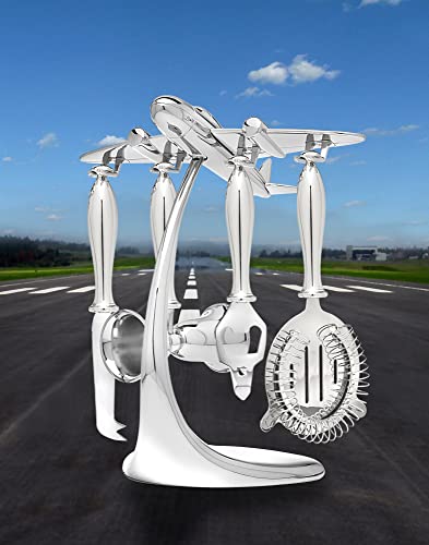 Godinger Airplane Bar Tools Set, Stainless Steel Bar Set, 5 Piece Set, Gift Set