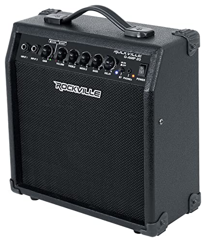 Rockville G 20 Watt Guitar Amplifier Dual Input Combo Amp Bluetooth/Delay, Black
