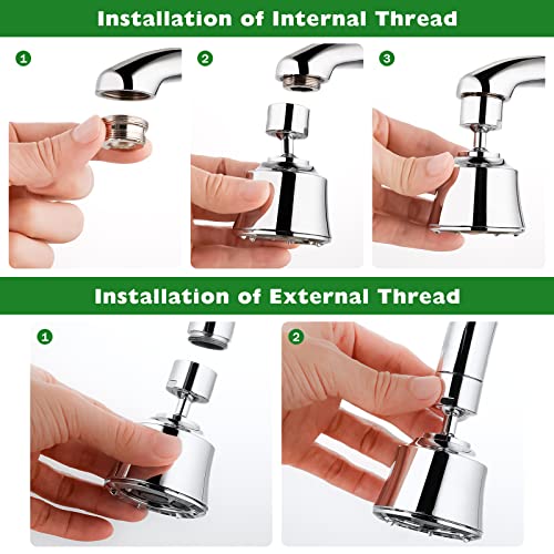 Houtingmaan Kitchen Sink Faucet Aerator with 2 Ball Joint, Big Angle Swivel Faucet Head Replacement with 4 Spray Models, 55/64-27UNS Famale Thread - Chrome
