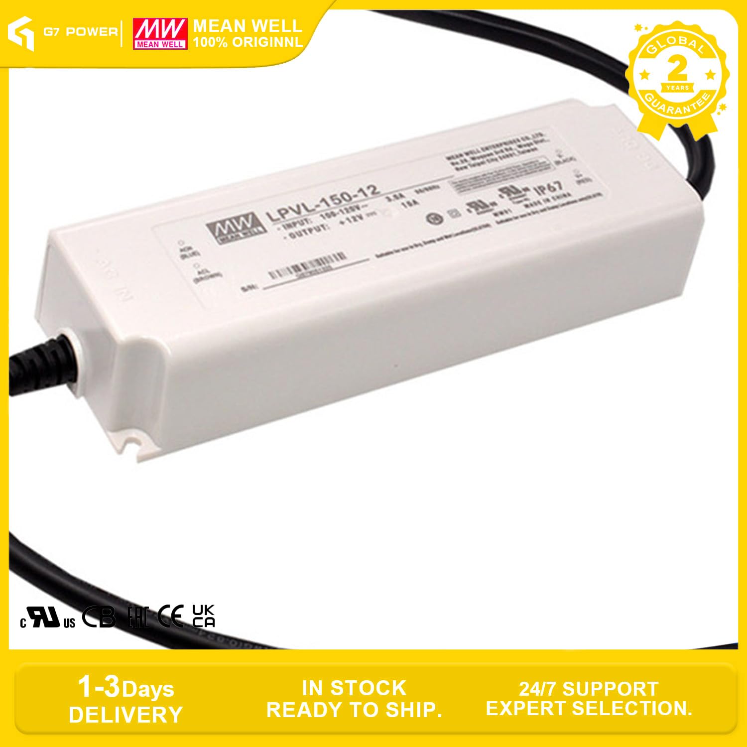 Mean Well LPV-150-15 15V 8A 120W Single Output Switching Power Supply, Universal AC Input, Industrial-Grade, for LED Signage, Automation Systems, Test Instruments