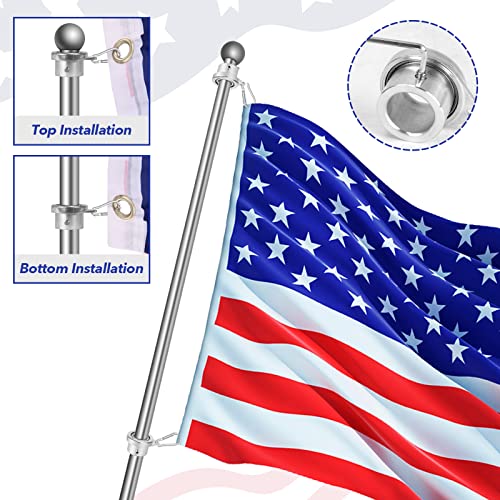 FLAG WIN Aluminum Alloy Flagpole Ring Set with Bearings 2 Pack, Anti Wrap 360°Rotating Flag Mounting Ring Spinning Flag Pole Kit with Carabiner for 0.71-1.00 Inch Diameter Flagpole(Silver)