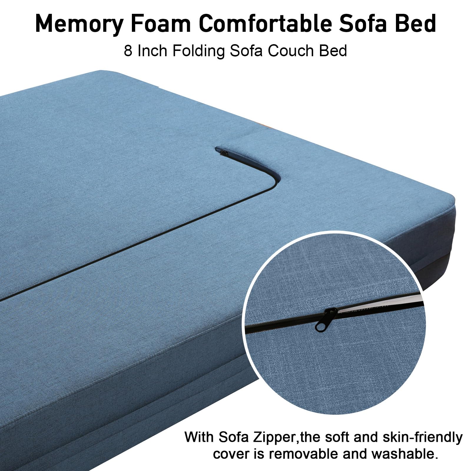 WOTU Folding Sofa Bed Couch Memory Foam Mattress Convertible Fold out Futon Sofa Sleeper Chair Bed for Guest Bedroom and Living Room, 75" W x 30" D x 20" H Twin Size, Washable Cover,Light Grey