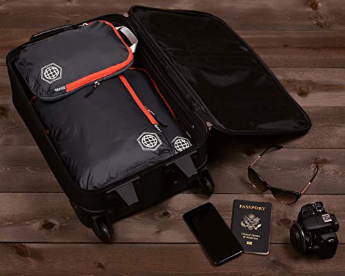 Compression Packing Cubes for Travel - Luggage and Backpack Organizer Packaging Cubes for Clothes (Grey and Orange, 3 Piece Set)