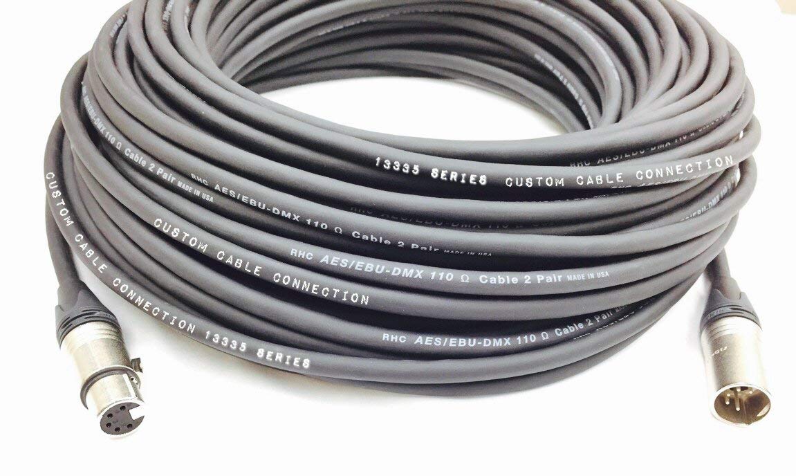 Custom Cable Connection 150 Foot 5-Pin XLR 24 AWG (Gauge) DMX512 Data Cable Male to Female for stage lighting, LED Uplights, DJ Lights and DMX512 Controller- made