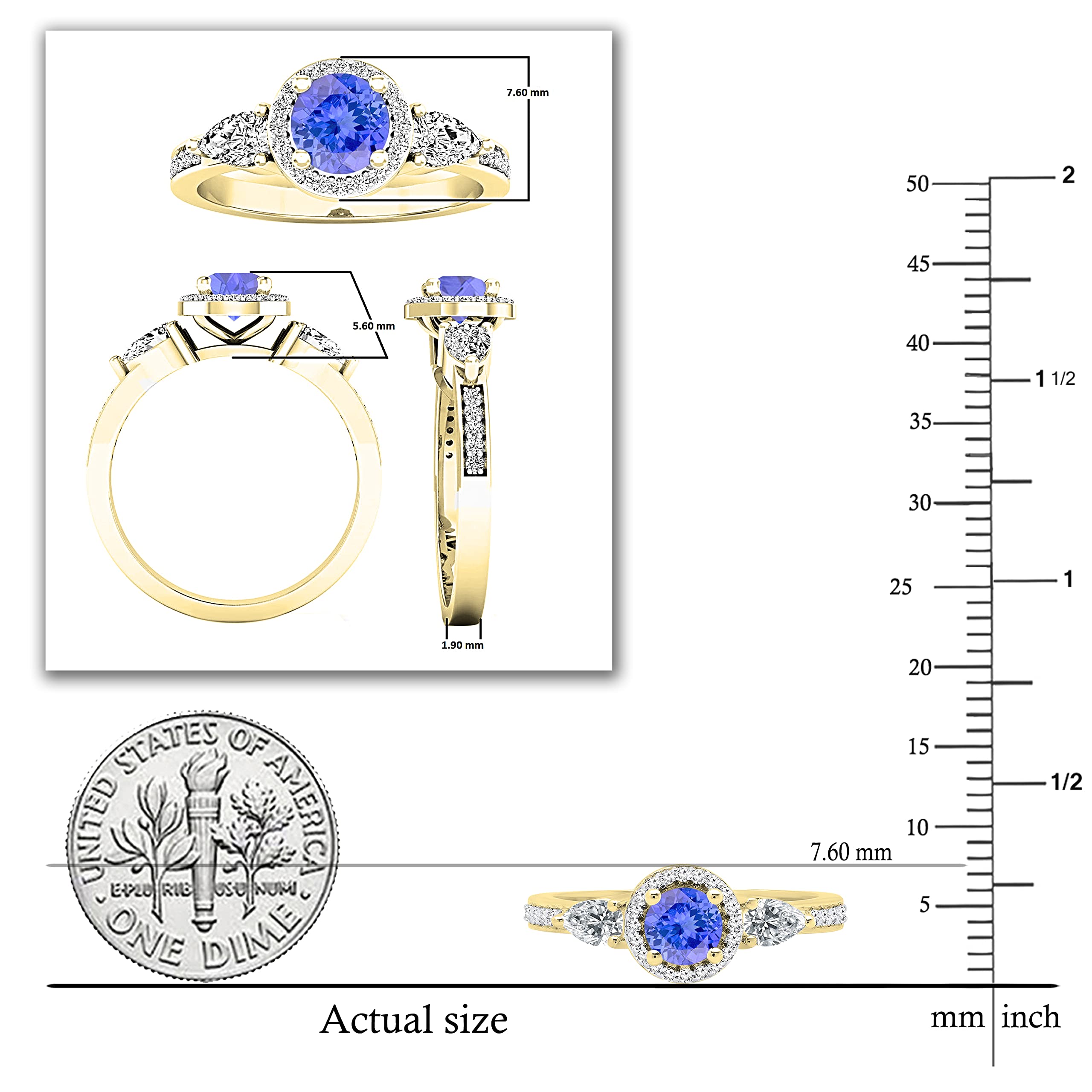 Dazzlingrock Collection 10K 5 MM Round Tanzanite, Pear White Sapphire & Round Diamond Ladies Ring, Yellow Gold, Size 10