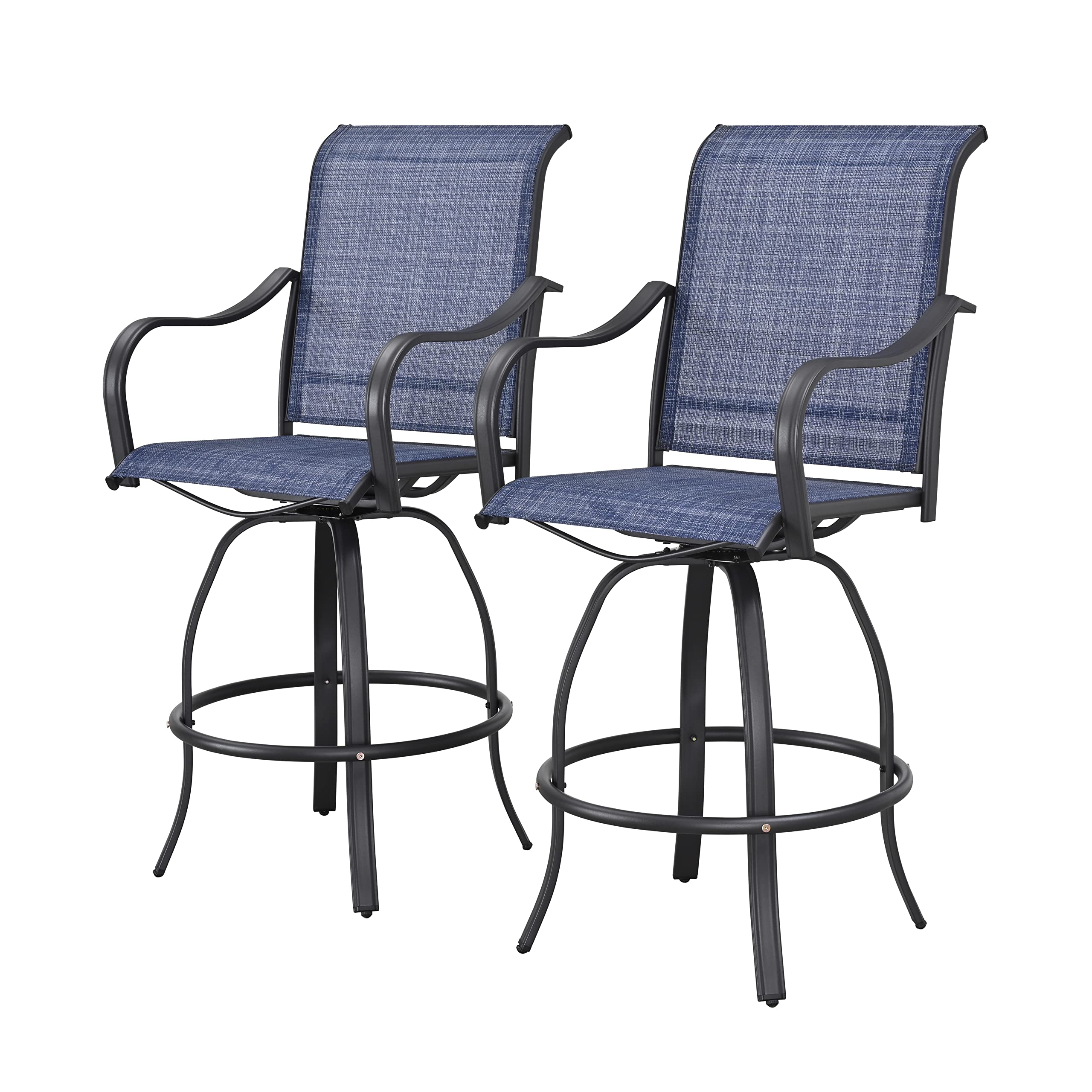 LOKATSE HOME 2 PCS Outdoor Swivel Bar Stools Height Chairs with Armrest for Backyard Deck Lawn Garden, Blue
