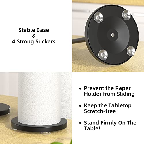 Paper Towel Holder Countertop with Suction Cups Base for One-Handed Operation, Free-Standing Paper Towel Roll Dispenser, Paper Towel Stand Suitable for Kitchen, Bathroom, Pantry, RV