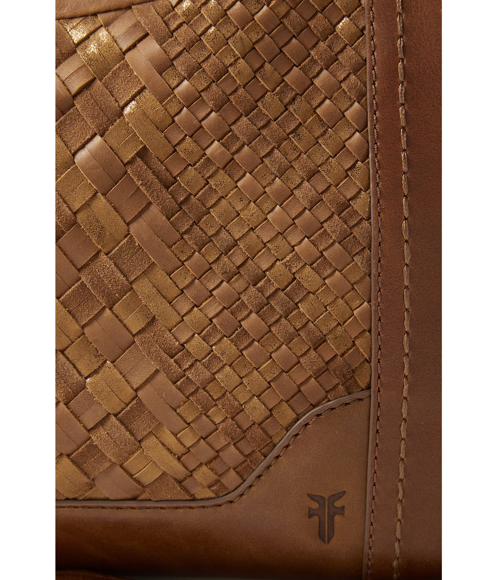 Frye Melissa Metallic Basket Woven Zip Crossbody Cognac One Size