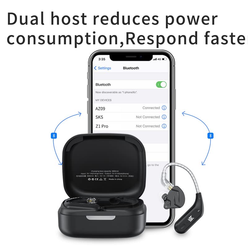 KZ AZ09 Bluetooth Wireless Cable HiFi Upgrade Ear Hook Cable Bluetooth 5.2 in Ear Monitor Replacement Cable for ZST/ZS10/ZSTX/AS06/AS10/BA10/ZSR/ES4(B pin)