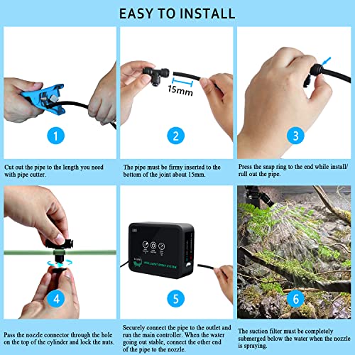 LLSPET Reptile Humidifiers Intelligent Spray System, Automatic Sprayer for Vivarium Tank with Timing Controller, Adjustable 360°Misting Nozzles