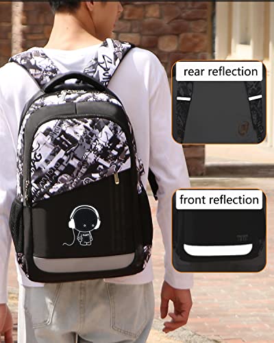 Lmeison Anime Cartoon Luminous Backpacks, Cool Bookbag for Boys Waterproof School Bag with USB Charging Port for Middle High School Unisex 15.6in Laptop Backpack for Student, Trend Graffiti Grey