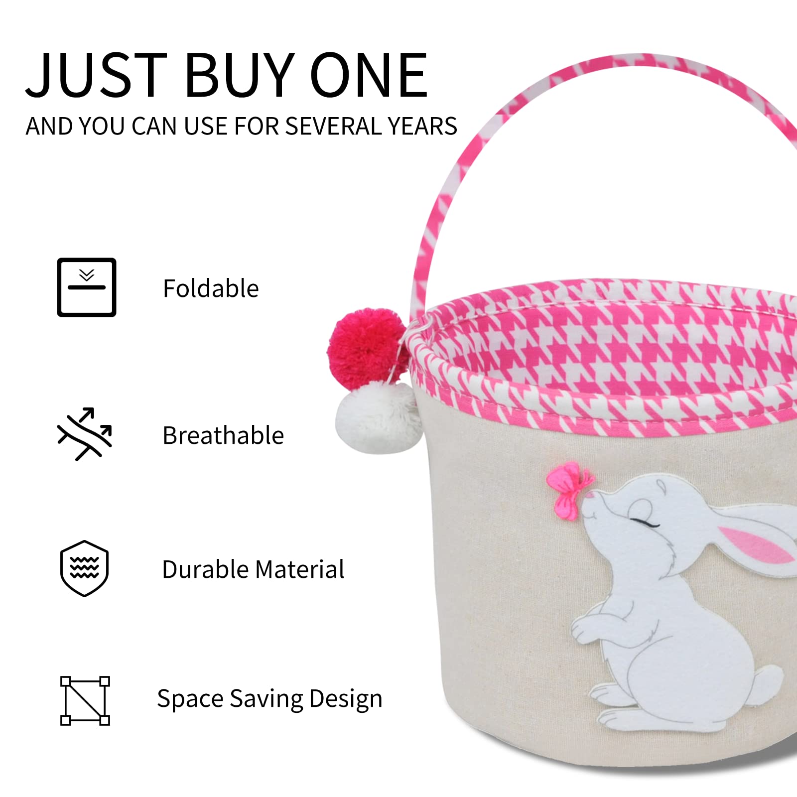 Cute Basket Storage, Empty Canvas Basket Bin with Handles, Collapsible Storage Organizer, Large Foldable Bucket Bags for Boys & Girls, Clothes, Toys, Gift Basketsā¦