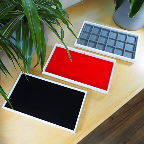 CuteBox Company 3pc White Plastic Tray (14.75β x 8.25β x 1β) with 10 Rectangle Compartment White Flocked Tray Insert for Jewelry Storage, Organization, Merchandise, Display