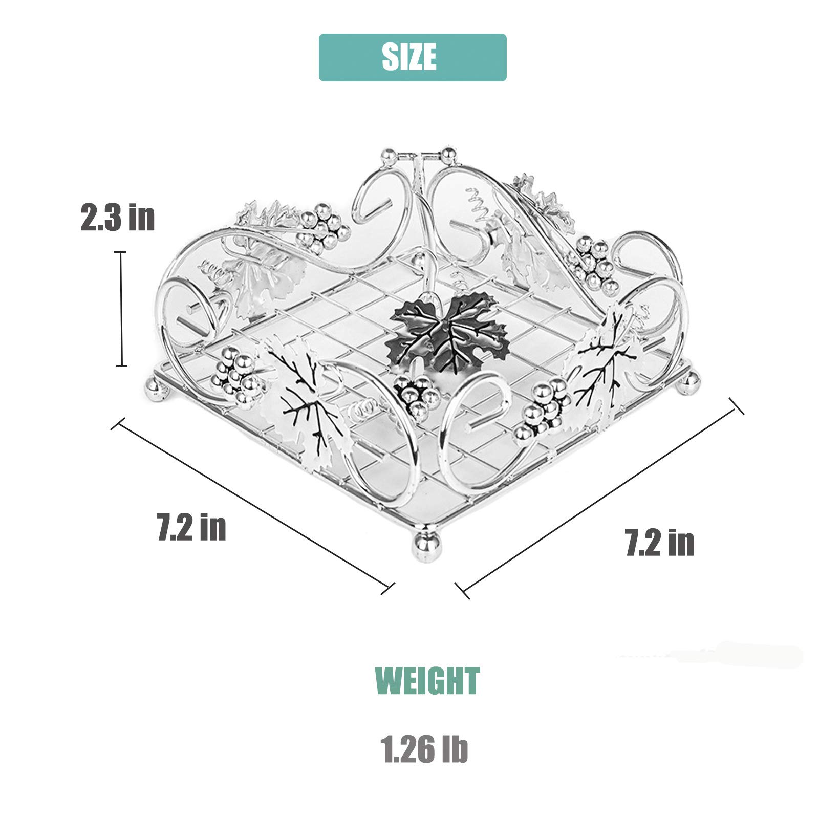 Flat Napkin Holder with Weighted Arm for Kitchen and Table, Heavy Duty Tissue Dispenser for Kitchen Dining Tabletop Restaurant Picnic Indoor Outdoor (Silver)
