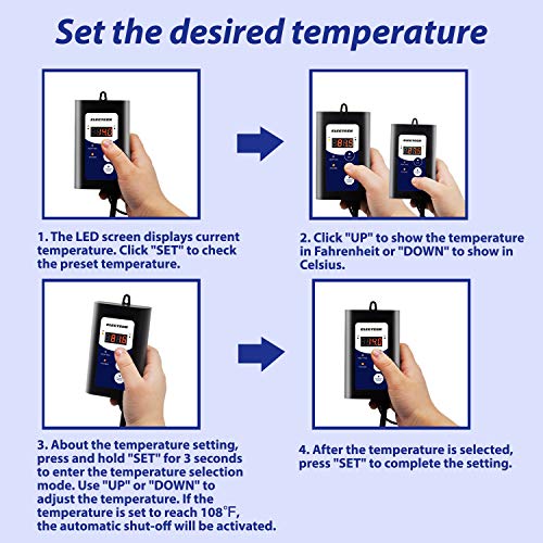 ELECTECK Heat Mat Thermostat, Digital Controller for Seed Germination, Reptiles and Brewing, 41°F to 108 °F/ 5℃ to 42℃, 8.3A, 1000W, Black