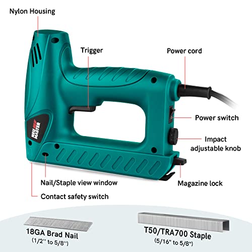 Electric Brad Nailer, NEU MASTER Staple Gun N6013 with Contact Safety and Power Adjustable Knob for Upholstery and Home Improvement, Includes 336pcs Staples and 200pcs Nails